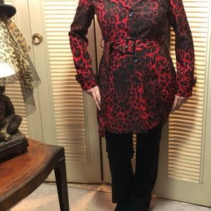 Cache | Jackets & Coats | Cache Red Leopard Print Jacket With Belt ...